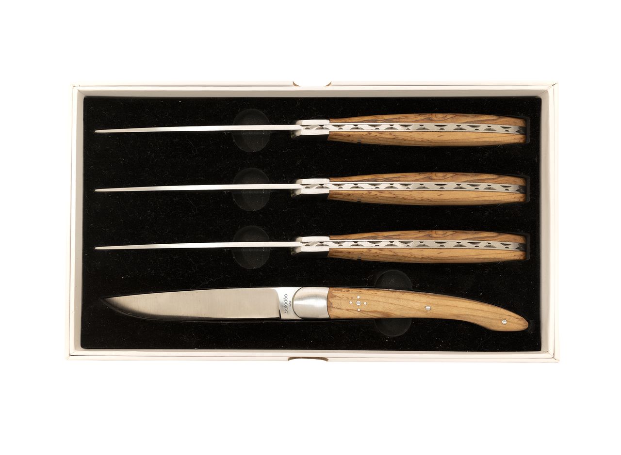 Set of 4 steak knives 'Heritage', olive tree wood - Kitchen and steak ...